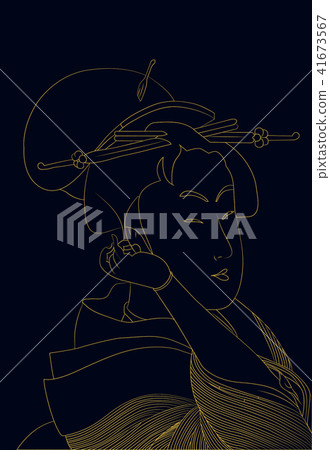 Japanese woman line drawing - Stock Illustration [41673567] - PIXTA