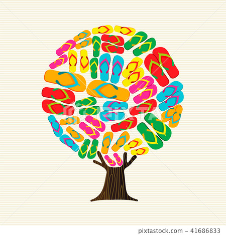Summer flip flop tree concept for beach holiday - Stock Illustration ...