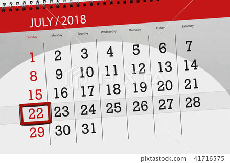 Calendar planner, sunday, 2018 july 22 - Stock Illustration [41716575 ...