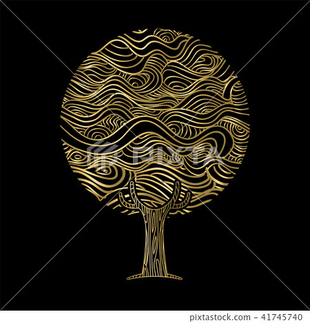 Gold hand drawn tree illustration concept - Stock Illustration ...