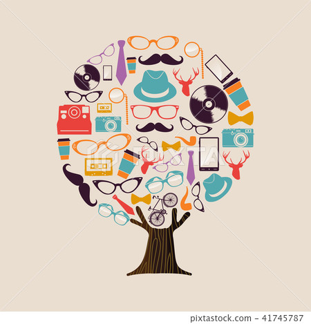 Hipster fashion concept tree of vintage icons - Stock Illustration ...