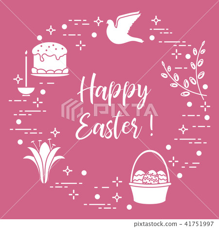 Easter cake, willow, lily,candle,dove,basket,eggs - Stock Illustration ...