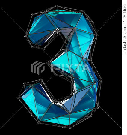 Number 3 three in low poly style blue color... - Stock Illustration ...