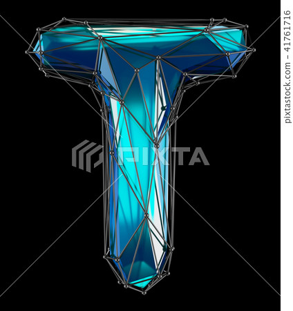 Capital latin letter T in low poly style blue... - Stock Illustration ...
