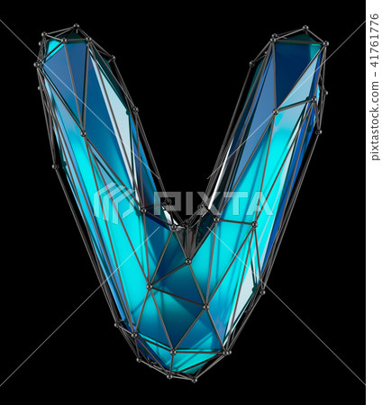 Capital latin letter V in low poly style blue... - Stock Illustration ...