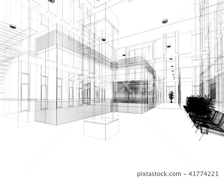 sketch design of interior hall, 3d rendering - Stock Illustration ...