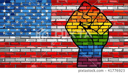 LGBT Protest Fist on a USA Brick Wall Flag - Stock Illustration ...