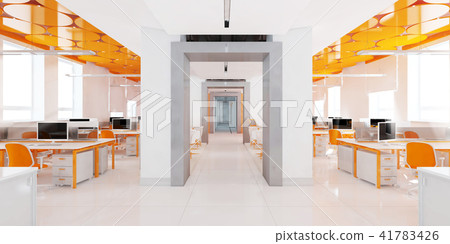 Perspective view of a color office interior... - Stock Illustration ...