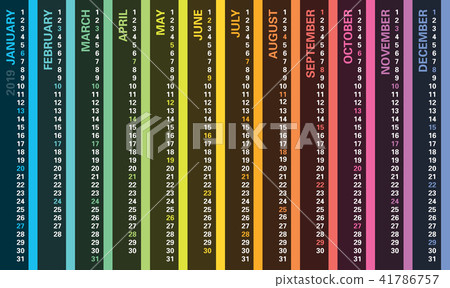 calendar 2019 with vertical rainbow design - Stock Illustration ...