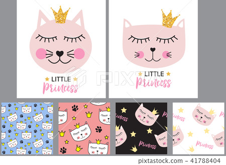 Little Cute Cat Princess Background and... - Stock Illustration ...