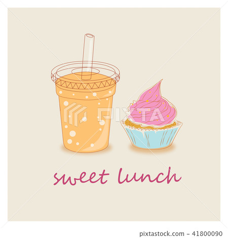 Sweet lunch. Cupcake with cocktail - Stock Illustration [41800090] - PIXTA