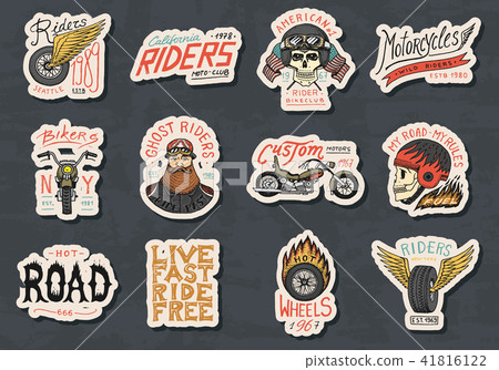 Biker club stickers templates. Vintage custom... - Stock Illustration ...