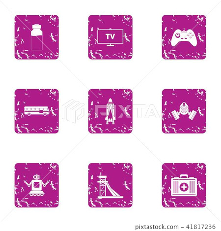 Game simulator icons set, grunge style - Stock Illustration [41817236 ...
