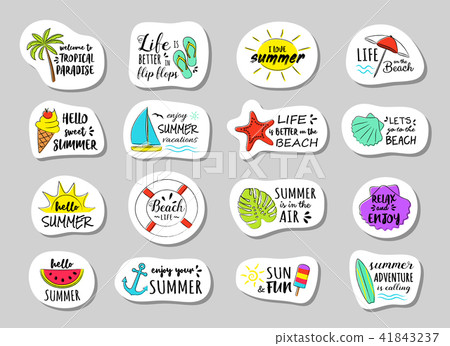 Funny summer stickers - colourful set. Vector. - Stock Illustration ...