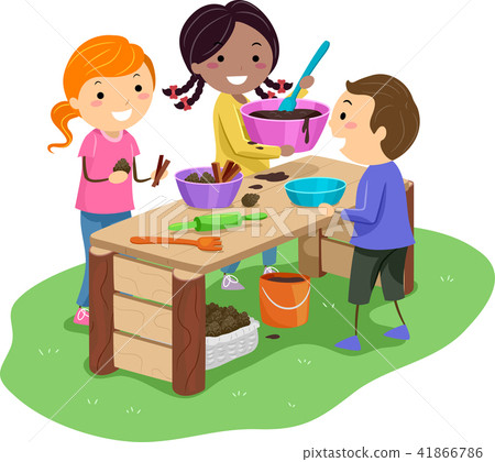 Stickman Kids Make Mud Pie Illustration - Stock Illustration [41866786 ...