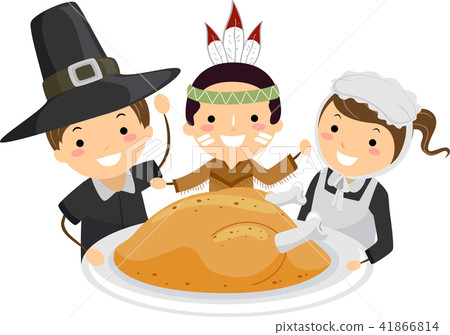 Stickman Kids Pilgrim Thanksgiving Turkey - Stock Illustration ...