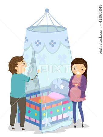 Stickman Couple Pregnant Crib Net Illustration - Stock Illustration ...