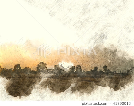 Abstract Mountain hill on watercolor painting - Stock Illustration ...