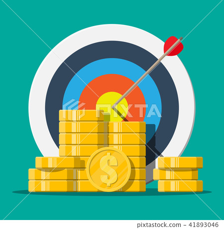 Target with arrow and pile of gold coins. - Stock Illustration ...