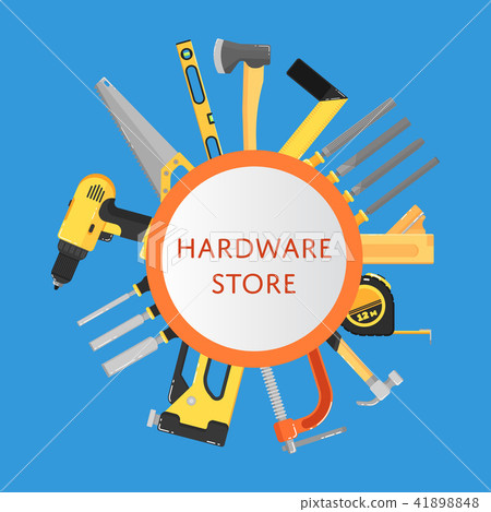 Hardware store banner with building tools - Stock Illustration ...