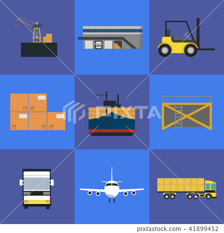Logistics and freight transportation icon set - Stock Illustration ...