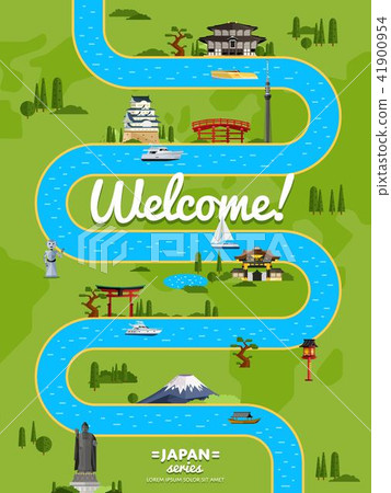 Welcome to Japan poster with famous attractions - Stock Illustration ...