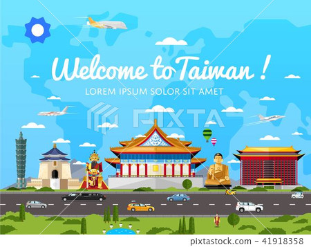 Welcome to Taiwan poster with famous attractions - Stock Illustration ...