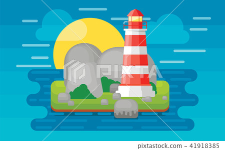 Lighthouse on the island, bitmap illustration - Stock Illustration ...