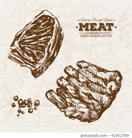 Hand drawn sketch meat products set - Stock Illustration [41932769] - PIXTA