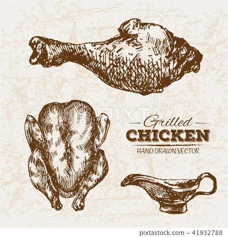 Hand drawn sketch chicken meat products set - Stock Illustration ...