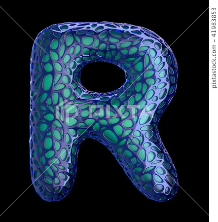Blue plastic letter R with abstract holes. 3d - Stock Illustration ...