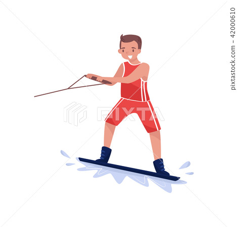 Smiling man riding water board, wakeboarding... - Stock Illustration ...