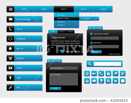 modern black and blue web ui elements - Stock Illustration [42004853 ...