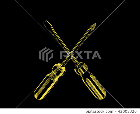 Crossed screwdriver. Isolated on black background. - Stock Illustration ...