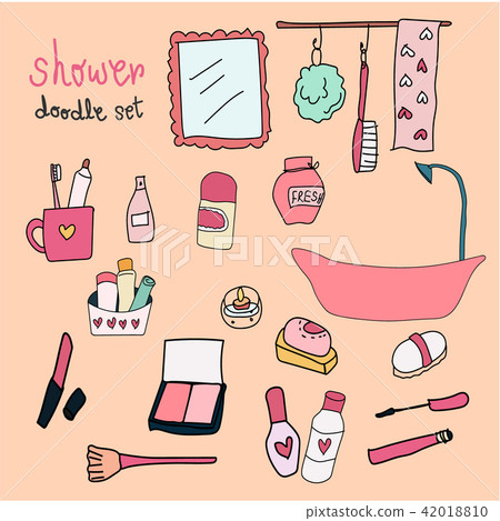doodle handrawn take shower girl set - Stock Illustration [42018810 ...