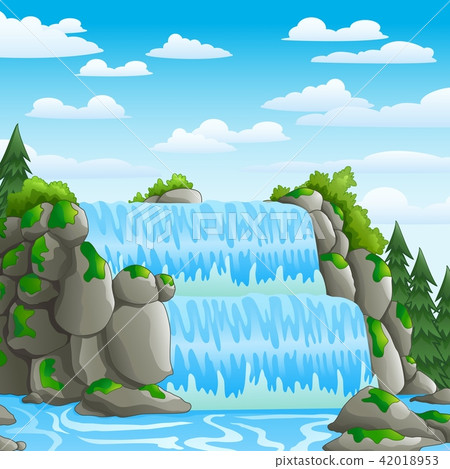 Waterfall with landscape view background - Stock Illustration [42018953 ...