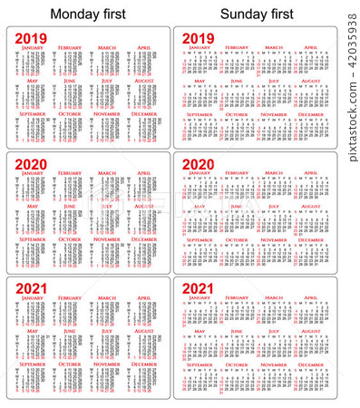 2019, 2020, 2021 calendars set white background - Stock Illustration ...