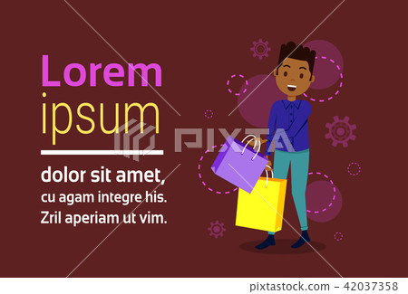 man character holding shopping purchases bag... - Stock Illustration ...