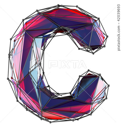 Capital latin letter C in low poly style red... - Stock Illustration ...