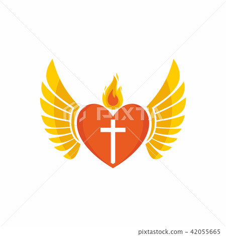 Church logo. Christian symbols. Jesus heart and wi - Stock Illustration ...