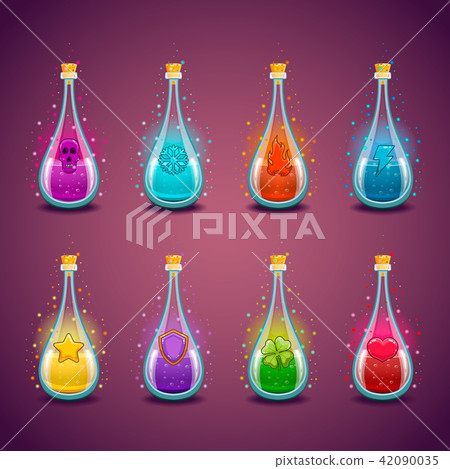 Big set with different luminous magic elixir - Stock Illustration ...