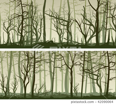 Horizontal wide banners with many tree trunks. - Stock Illustration ...