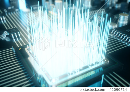 3D illustration computer chip, a processor on a... - Stock Illustration ...