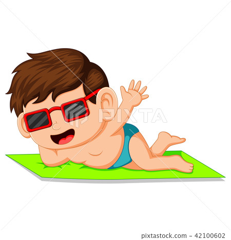 Cartoon boy lying on the mat - Stock Illustration [42100602] - PIXTA
