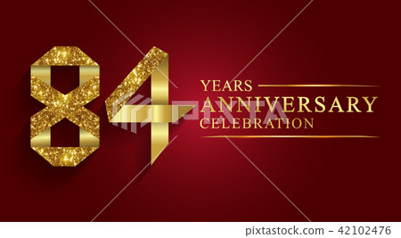 84 years anniversary logo ribbon golden number. - Stock Illustration ...