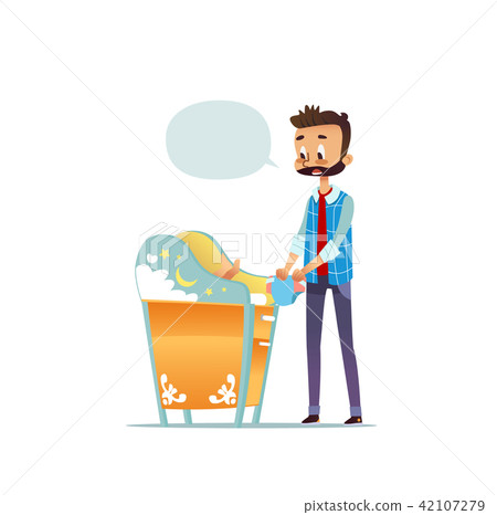Bearded man changing diaper of newborn baby.... - Stock Illustration ...