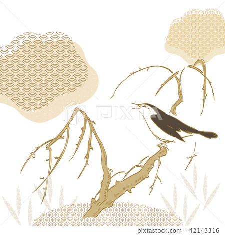 Japanese template vector. Bird and branch elements - Stock Illustration ...