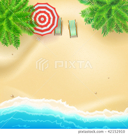 Seashore and sandy beach, flat lay. Top view of - Stock Illustration ...