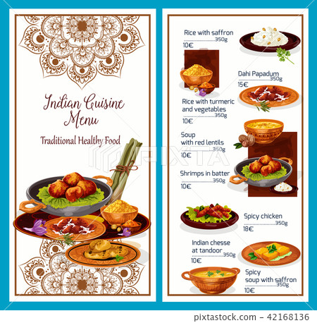 Indian cuisine menu with traditional healthy food - Stock Illustration ...