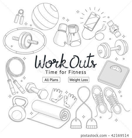 Fitness workouts hand drawn style. Vector -插圖素材 [42169514] - PIXTA圖庫